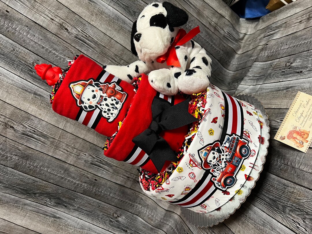 Fire Fighter Dog Baby Diaper Cake Fire Engine Dalmation Shower Gift ...