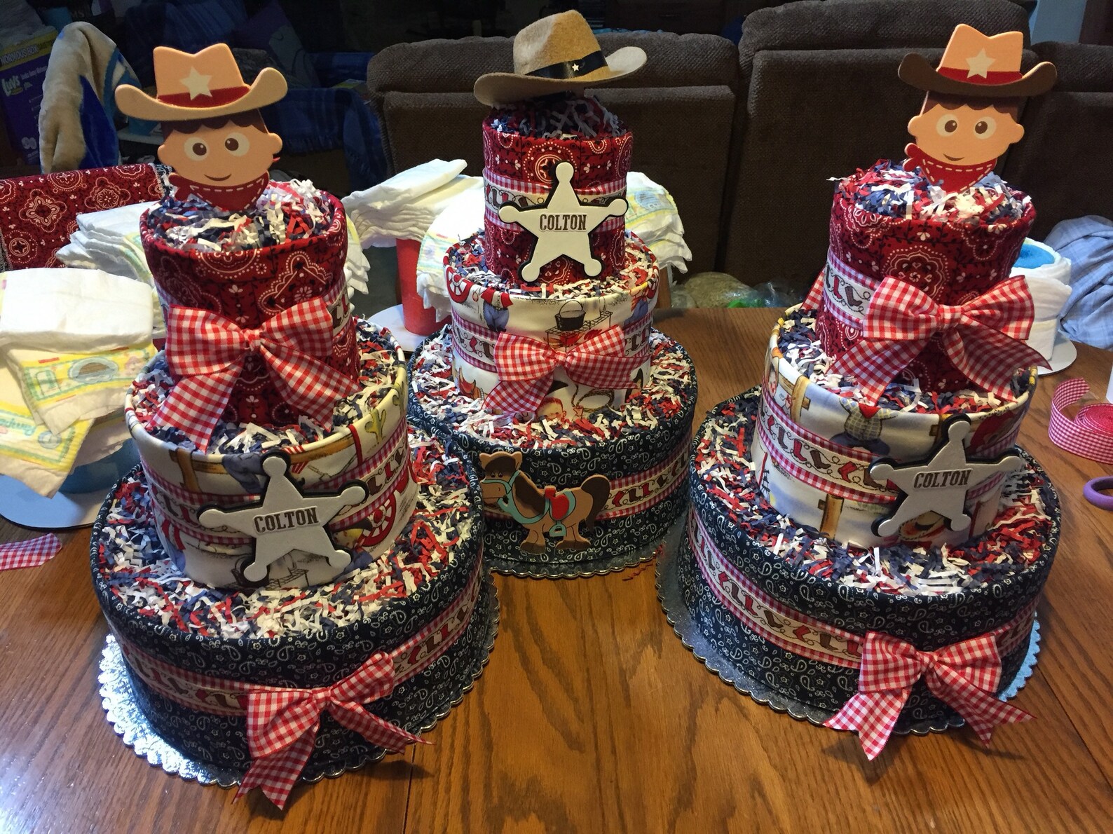 3 Three Tier Baby Diaper Cakes and 6 minis Cowboy Western | Etsy
