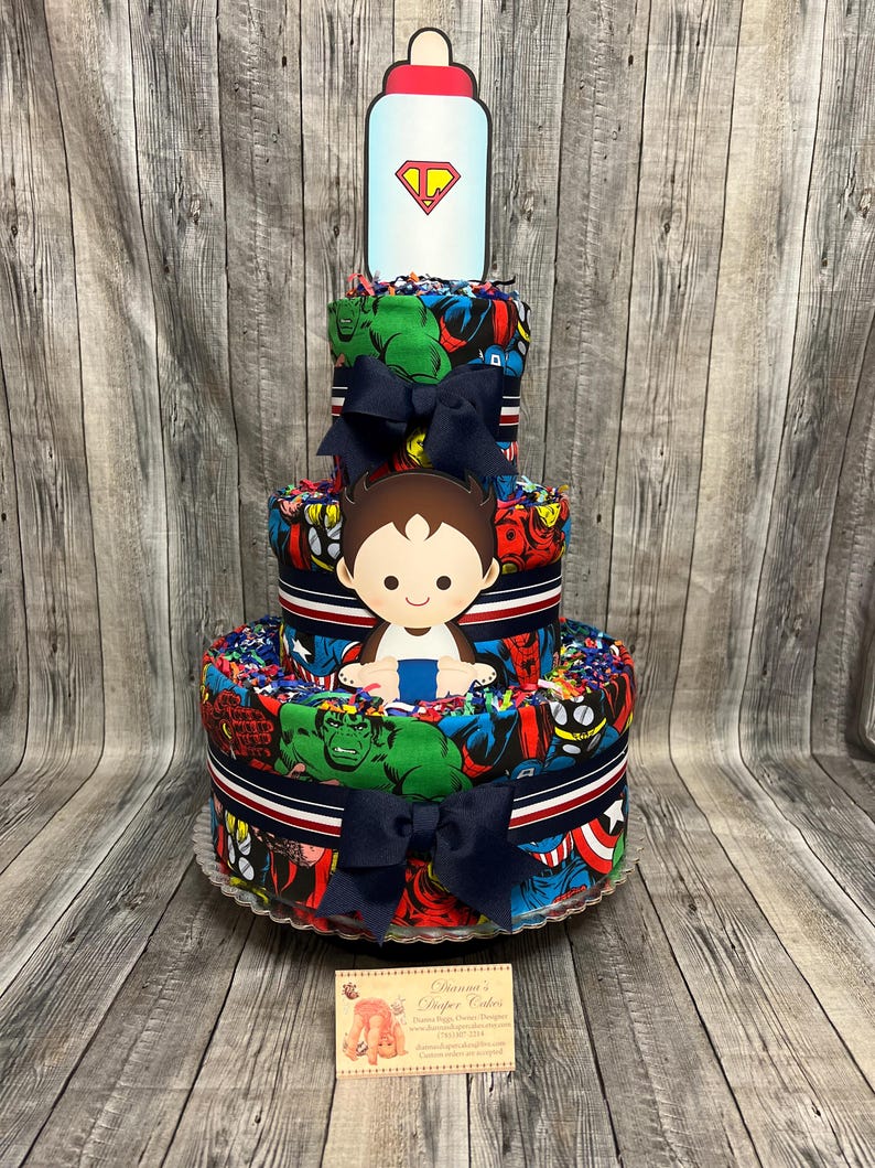 Super Hero Baby Diaper Cake Shower Gift Centerpiece Superhero - Etsy