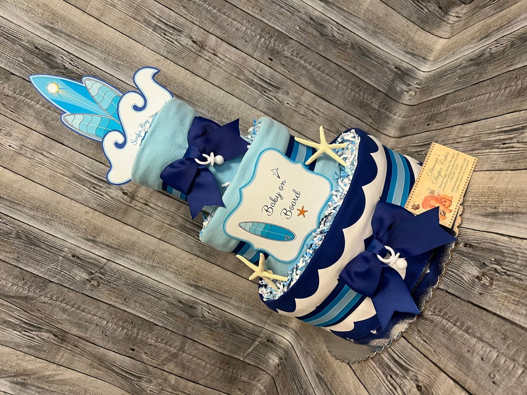 Baby Diaper Cake Surfing Surfer Shower Centerpiece Gift Baby on Board ...