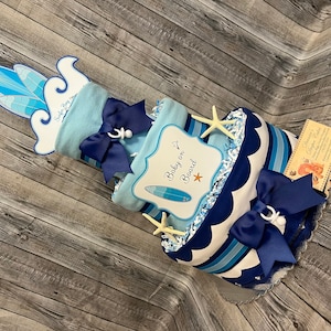 Baby Diaper Cake Surfing Surfer Shower Centerpiece Gift Baby on Board ...