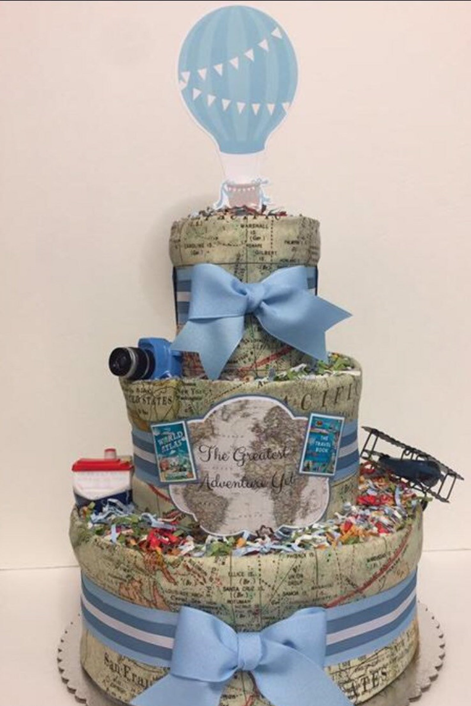 Baby Diaper Cake Maps Travel Shower Centerpiece SELECT GENDER and ...