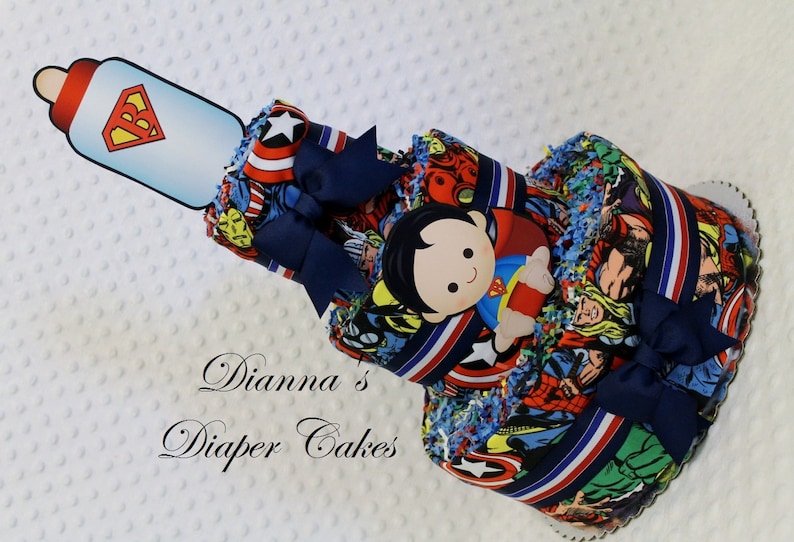 Super Hero Baby Diaper Cake Shower Gift Centerpiece Superhero - Etsy