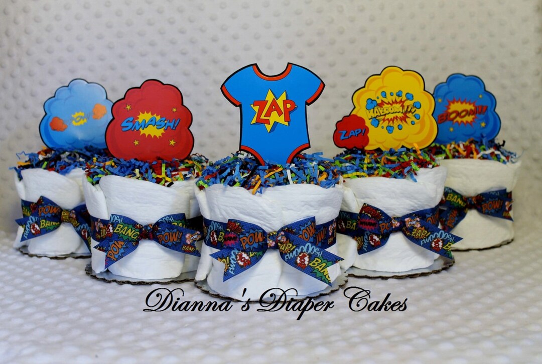 Superheros Baby Diaper Cakes Set of 5 Cupcakes Shower Gift or ...
