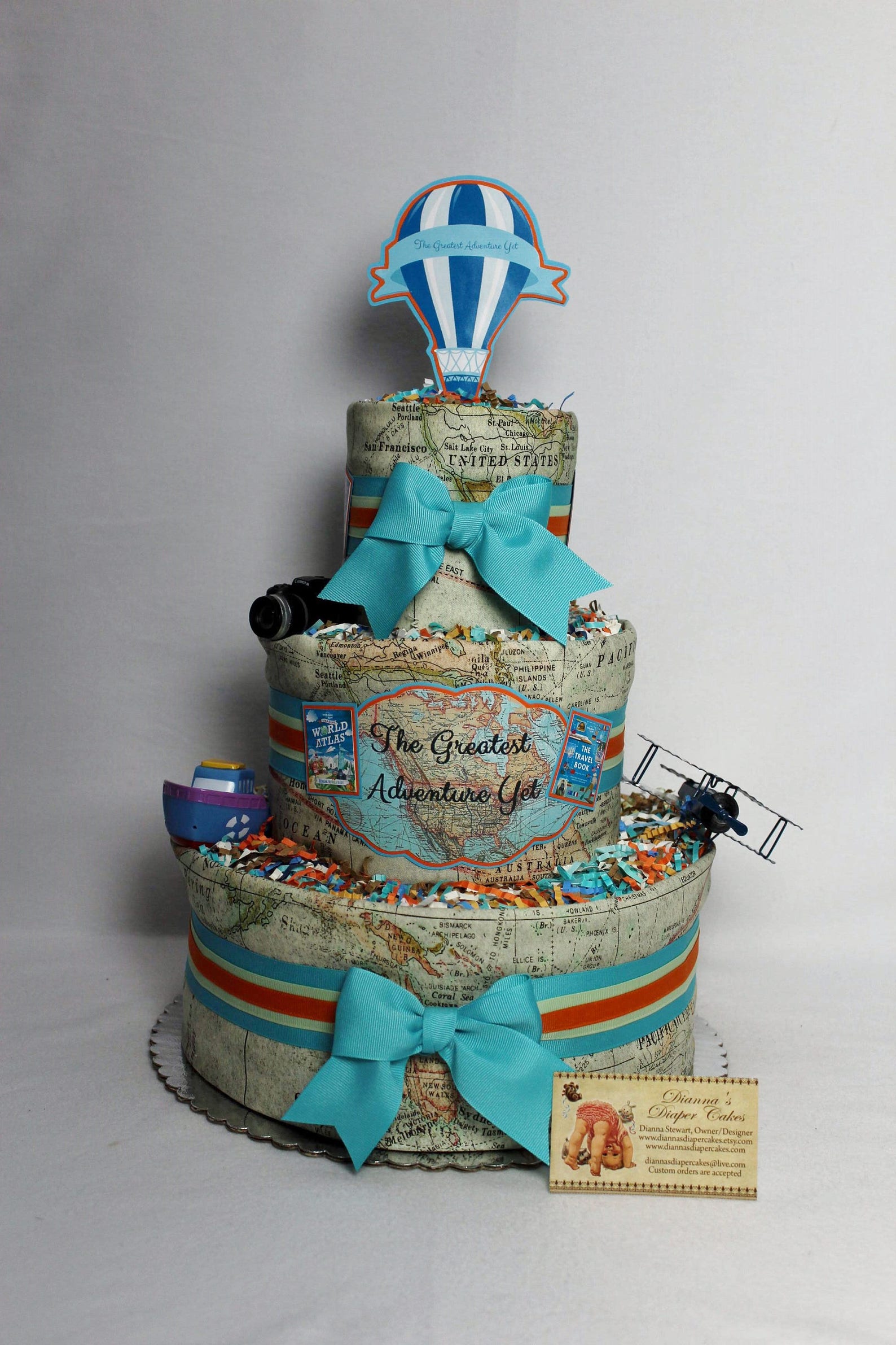Baby Diaper Cake Maps Travel Shower Centerpiece SELECT GENDER and ...