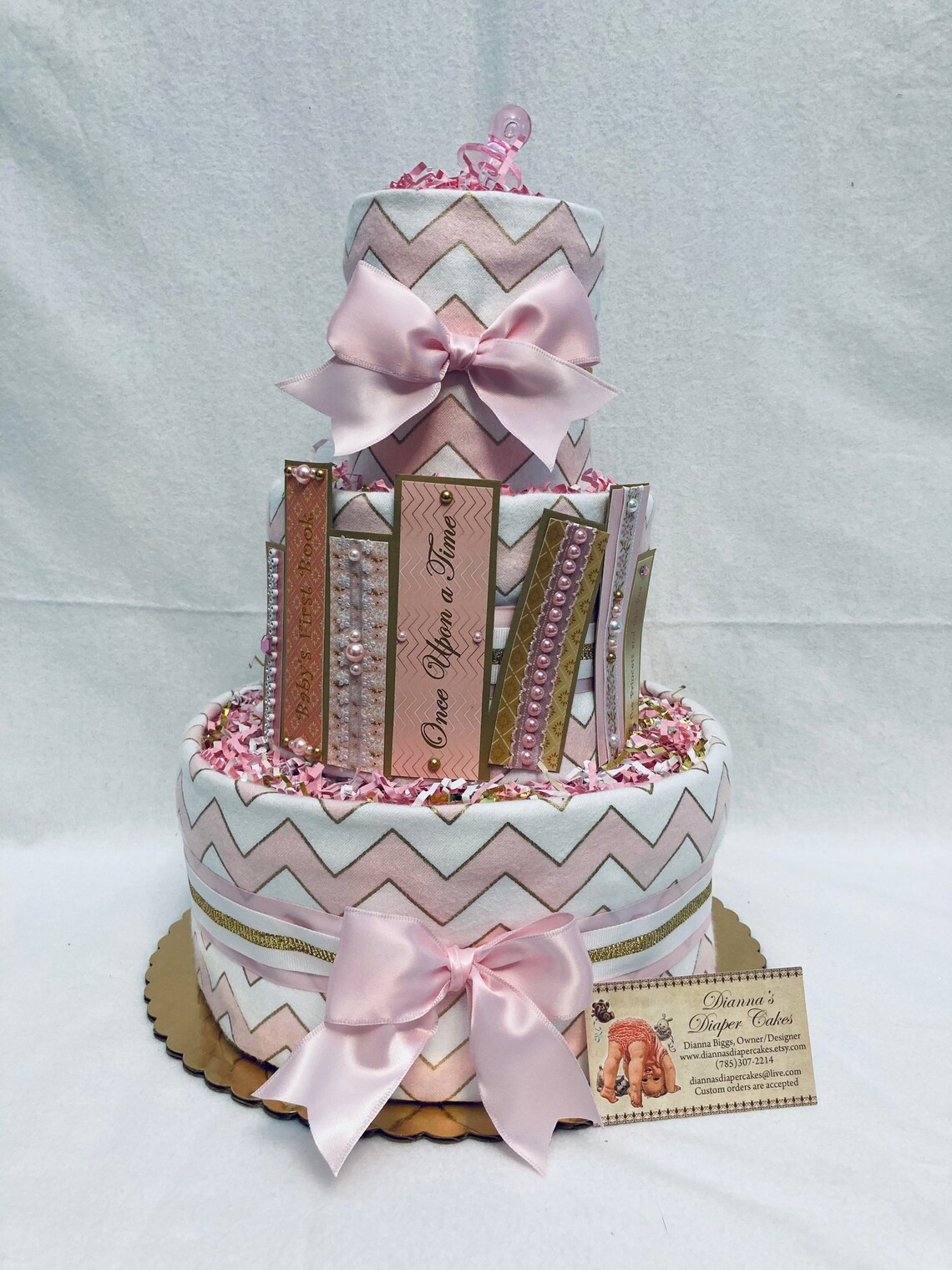 Story Books Baby Diaper Cake Pink Gold Girls Shower Gift or Centerpiece ...
