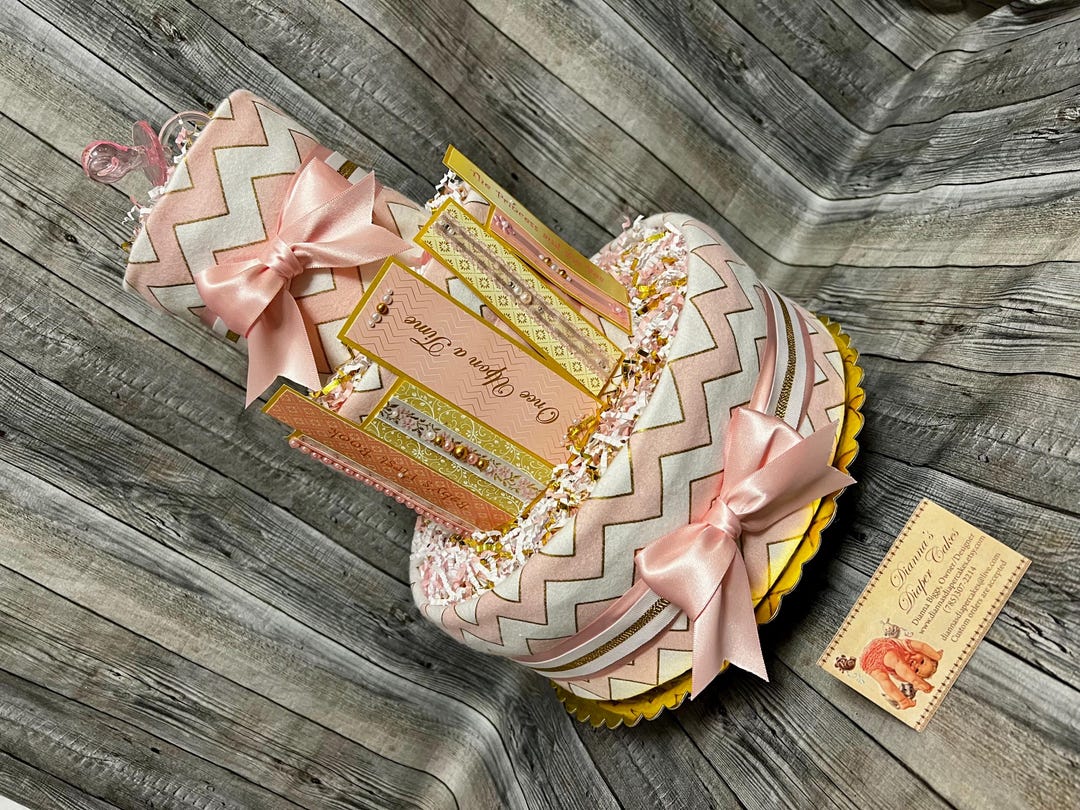 Story Books Baby Diaper Cake Pink Gold Girls Shower Gift or Centerpiece ...