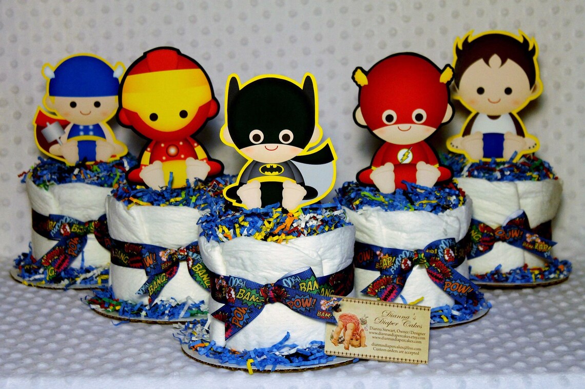 8 Superheros Baby Diaper Cakes Set Cupcakes Shower Gift or Centerpiece ...