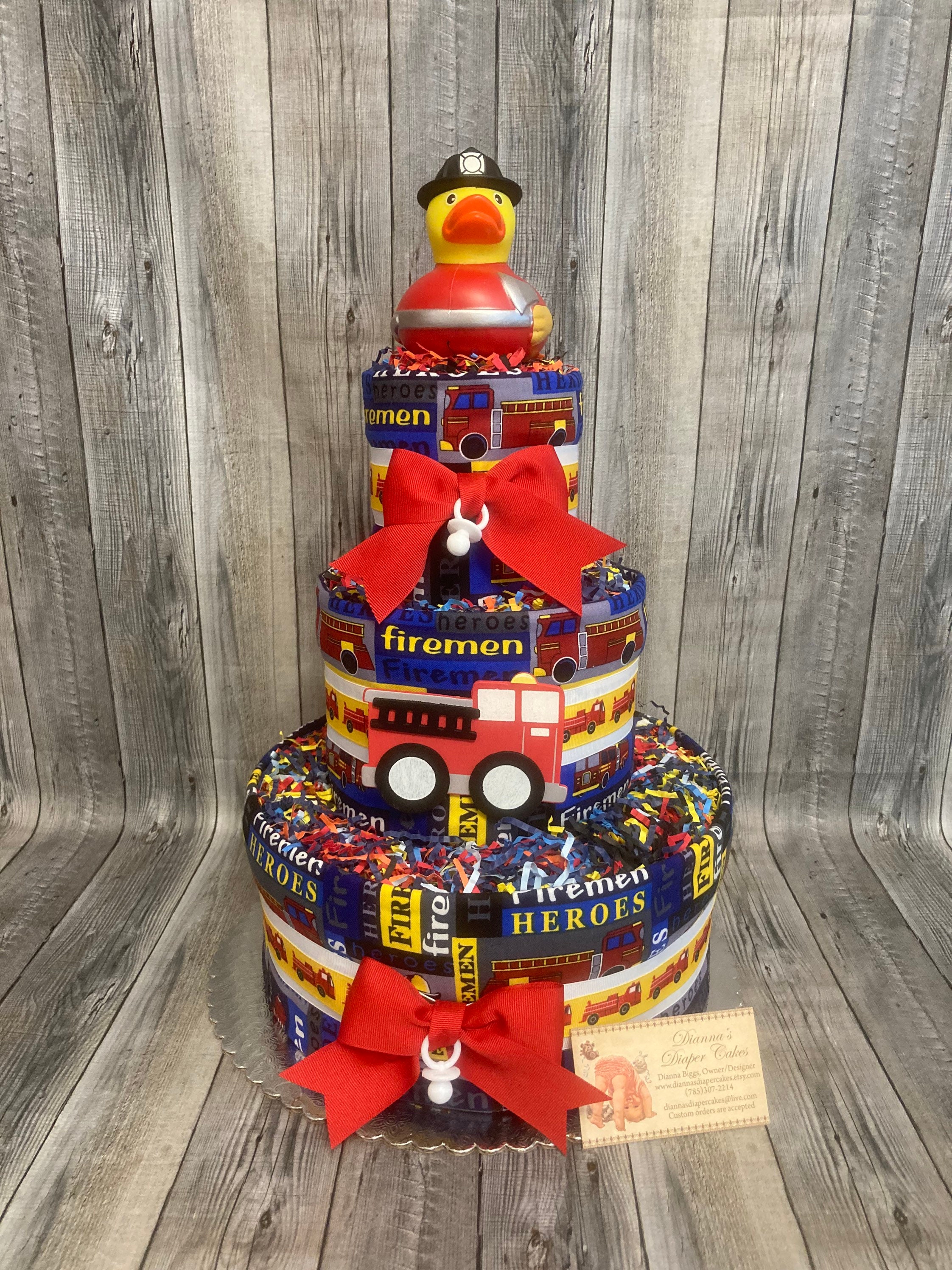 Paper & Party Supplies Fire Truck 2 Tier Diaper Cake Firefighter Diaper ...