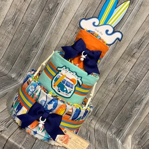 Baby Diaper Cake Surfing Surfer Shower Centerpiece Gift Baby on Board ...