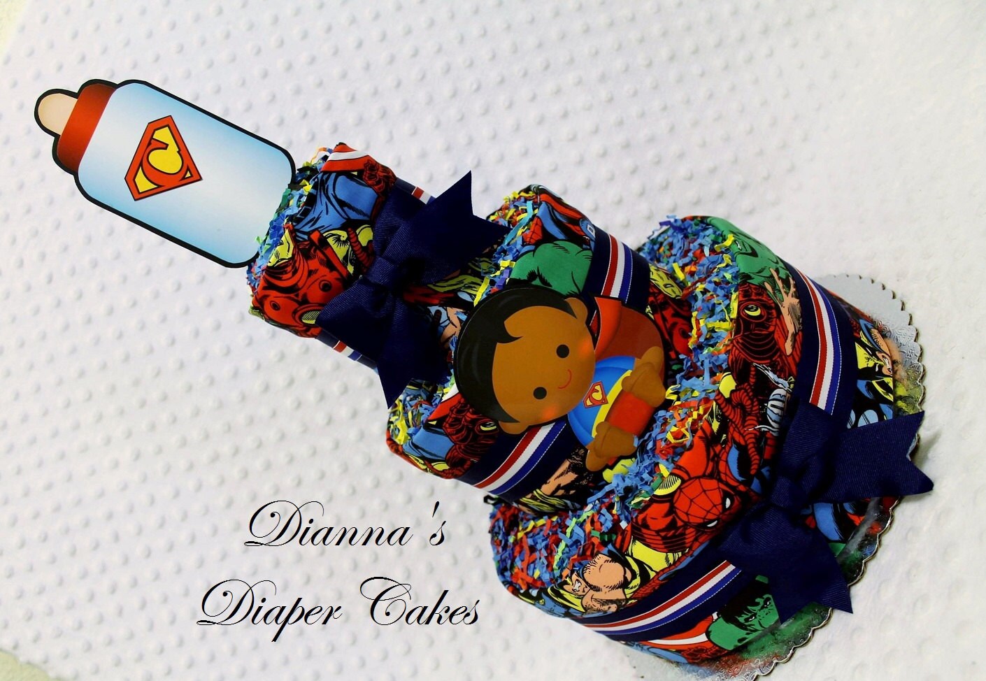 Super Hero Baby Diaper Cake Shower Gift Centerpiece Superhero - Etsy