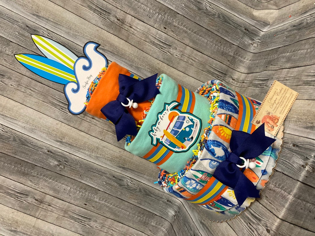 Baby Diaper Cake Surfing Surfer Shower Centerpiece Gift Baby on Board ...
