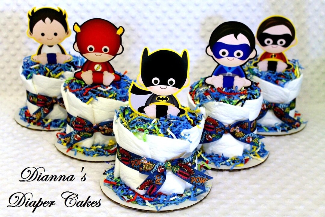 Superheros SELECT SKIN TONE Baby Diaper Cakes Set of 5 Cupcakes Shower ...
