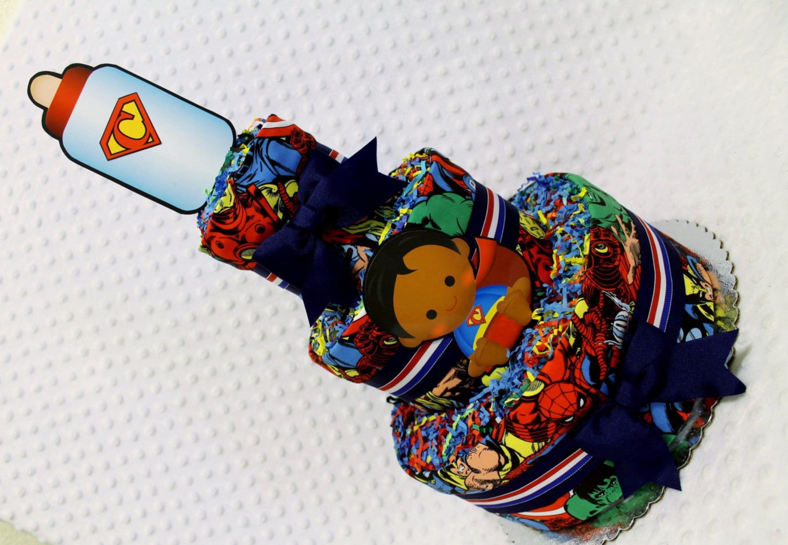 Super Hero Baby Diaper Cake Shower Gift Centerpiece Superhero - Etsy