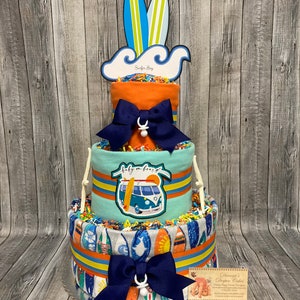 Baby Diaper Cake Surfing Surfer Shower Centerpiece Gift Baby on Board ...