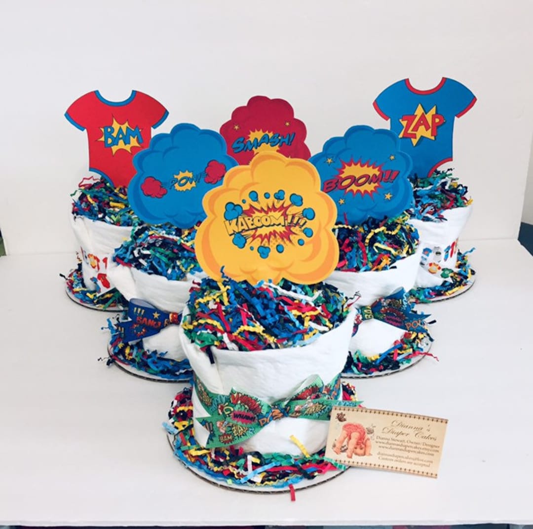 6 Superheros Baby Diaper Cakes Shower Centerpieces Minis - Etsy
