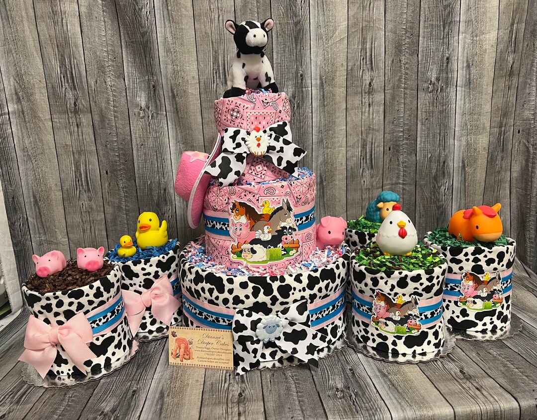 Cow Baby Diaper Cake With 5 Mini Centerpieces Country Cowprint Farm ...