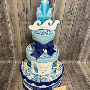 Baby Diaper Cake Surfing Surfer Shower Centerpiece Gift Baby on Board ...