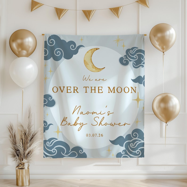 Over the Moon Baby Shower Banner Custom Gender Neutral Baby Shower Sign ...