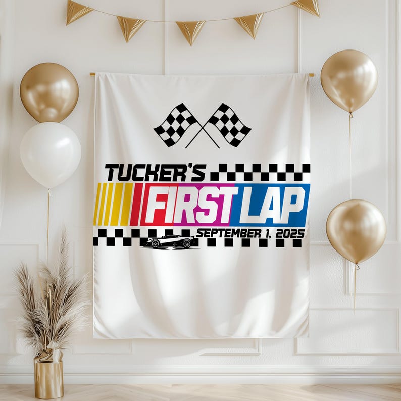First Lap Birthday Banner Race Car Fast One First Birthday Decor Boy ...