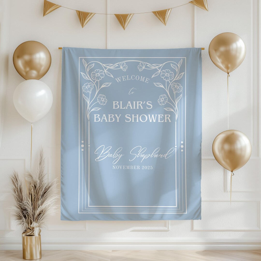 Blue Baby Shower Banner Elegant Baby Boy Shower Decor Minimalist Baby ...