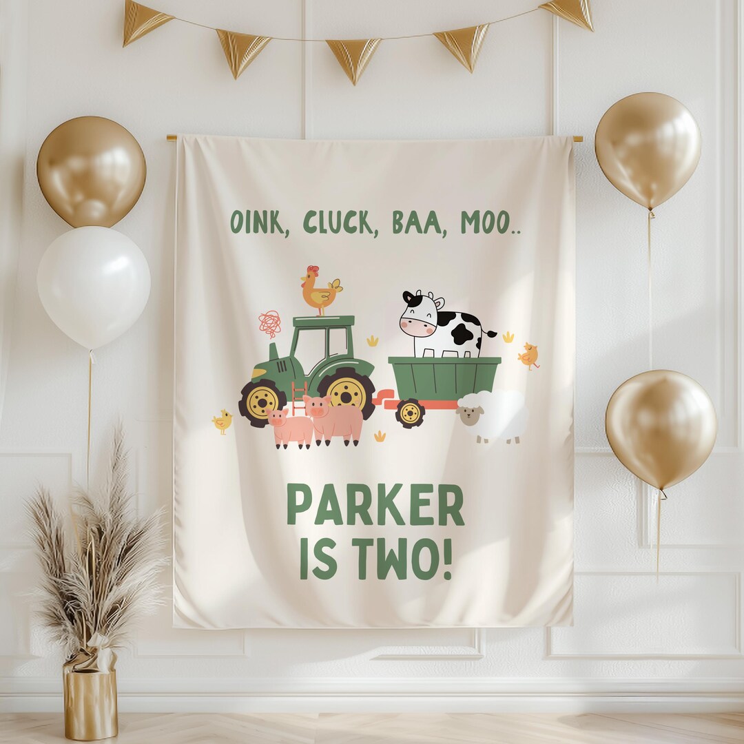 Oink Cluck Moo Birthday Banner Farm Theme Birthday Backdrop Custom Kids ...