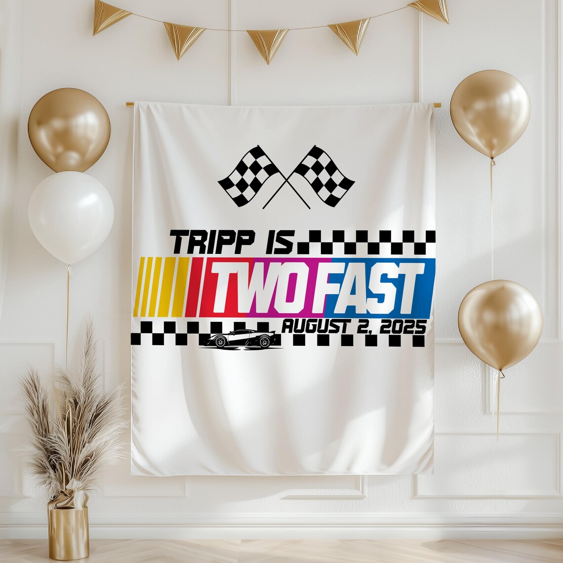 Two Fast Birthday Banner Race Car Party Decor Second Birthday Sign Boys ...