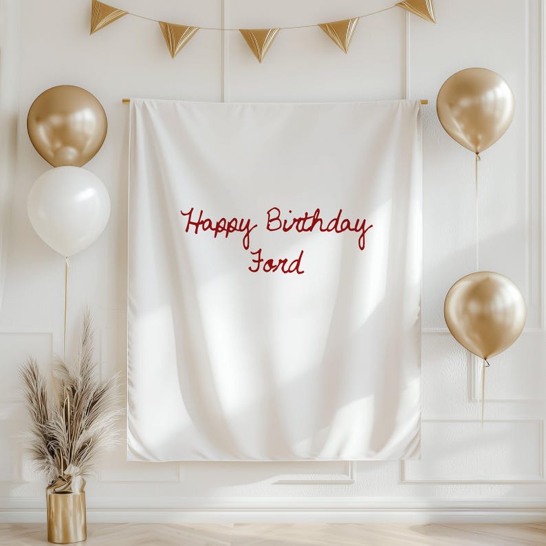 Custom Birthday Banner Fabric Name Sign Minimalist Kids Party Sign Boho ...