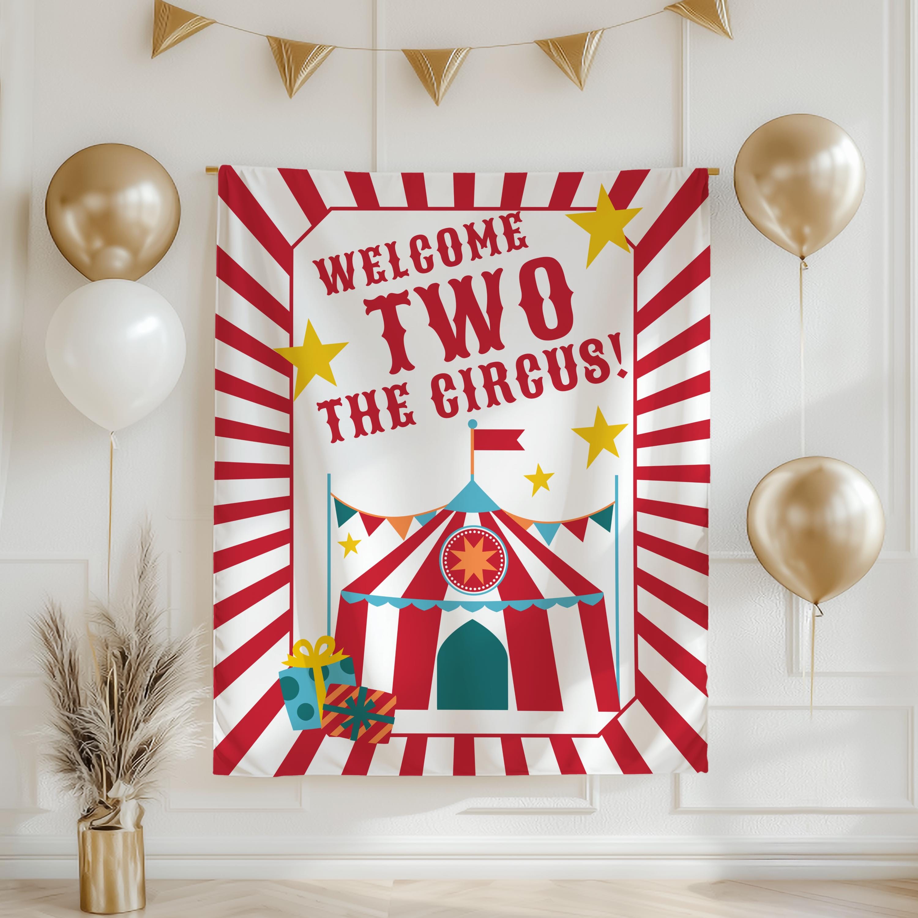 Welcome TWO the Circus Banner Circus 2nd Birthday Party Decor Carnival ...