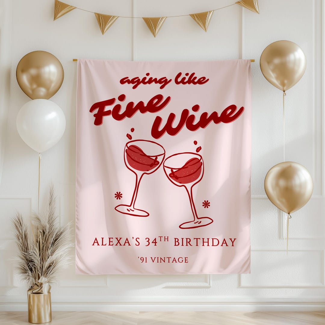 Aging Like a Fine Wine Birthday Banner, Custom Birthday Party ...