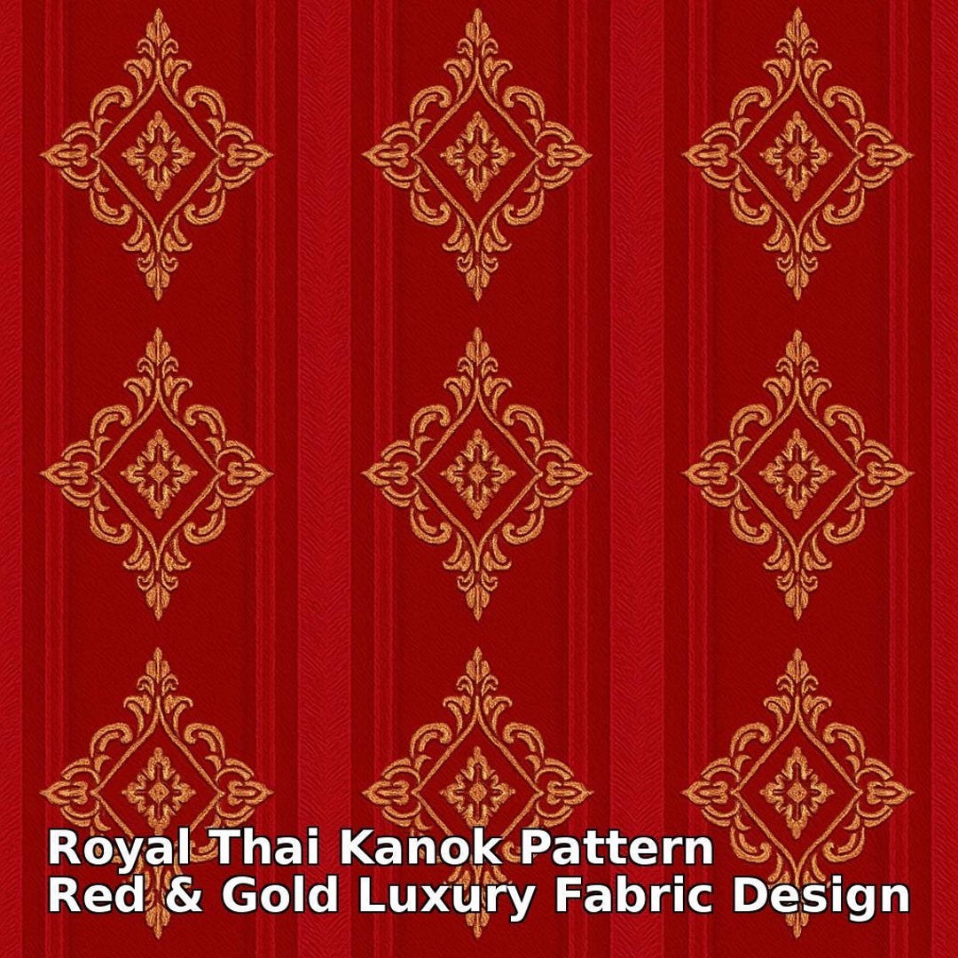 Thai Kanok Diamond Pattern – Red & Gold Seamless Fabric Design (JPG) - Etsy