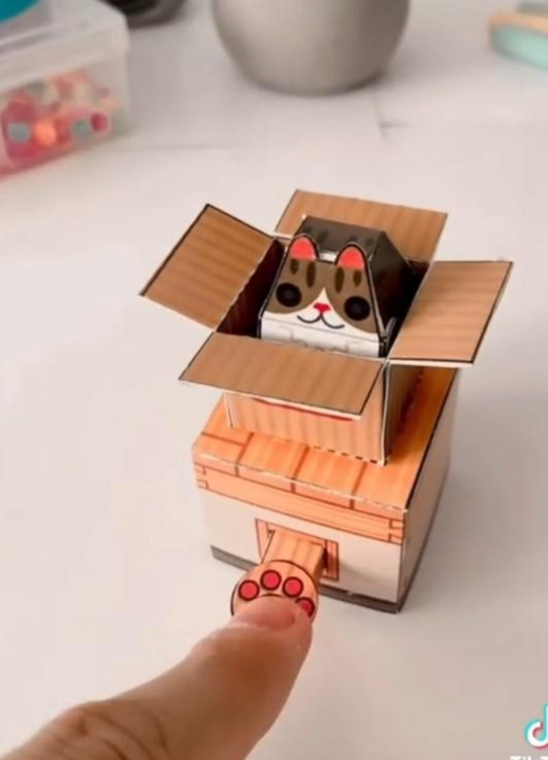 Pop up Cat in Box Paper Craft Template | 3D Printable Paper Toy With ...