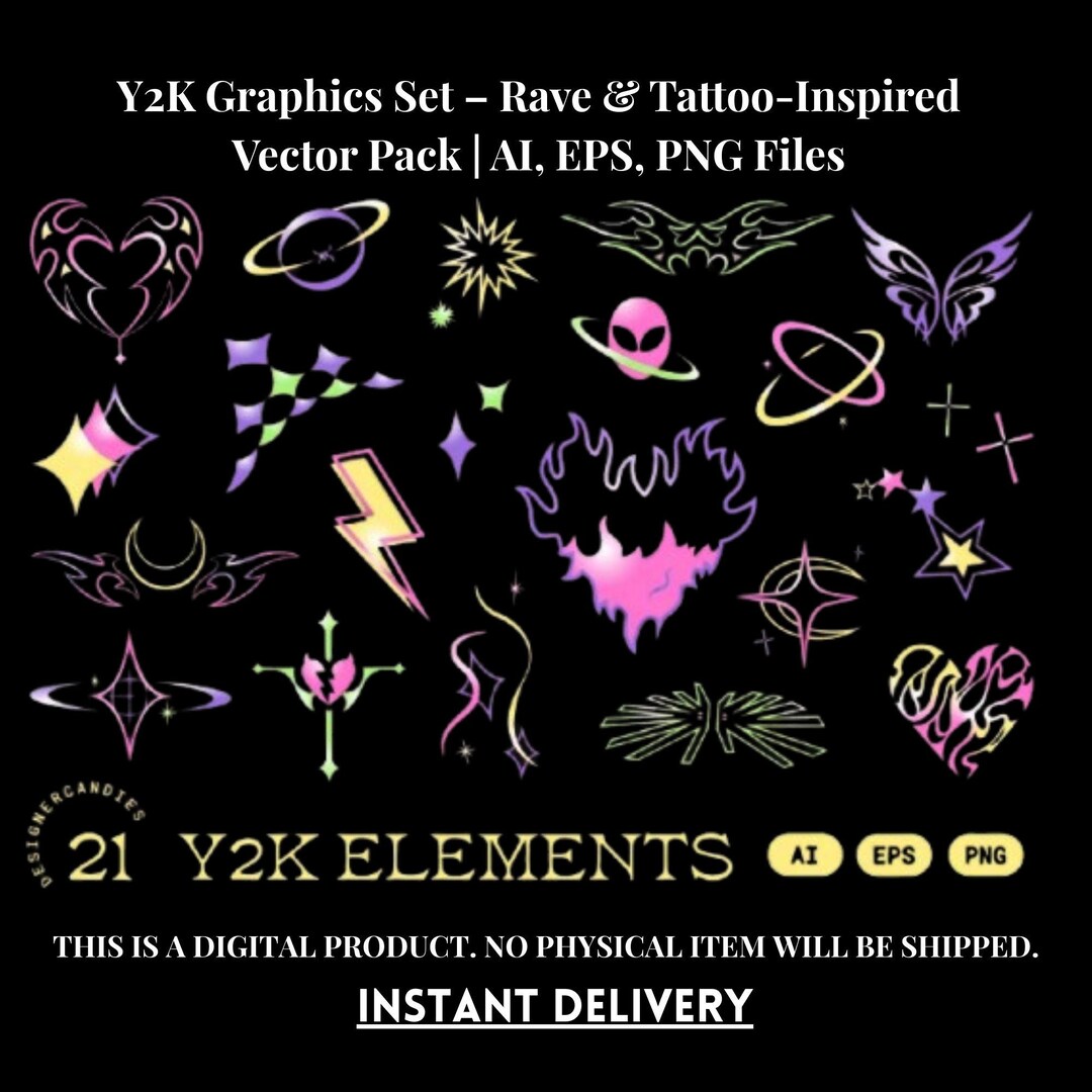 Y2K Graphics Set – Rave & Tattoo-inspired Vector Pack | AI, EPS, PNG ...