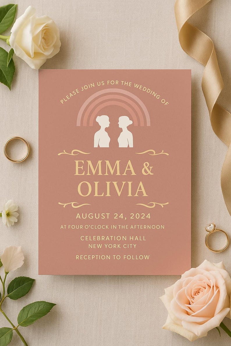 LGBTQ Wedding Invitation - Gay Wedding Invite Black and Gold Wedding ...