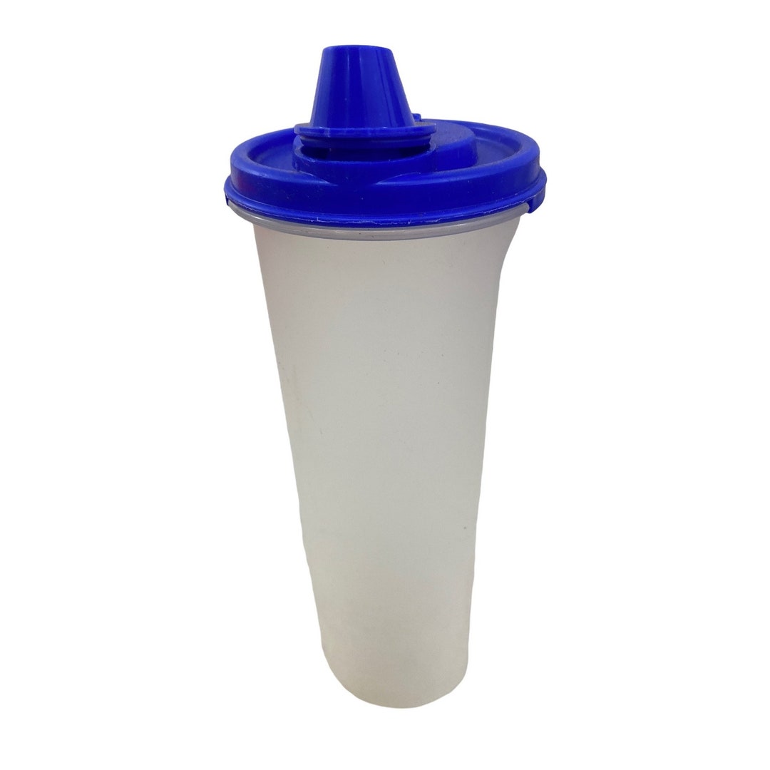 Vintage Tupperware Shaker Smoothie Blender Bottle Snap Lid White Blue ...