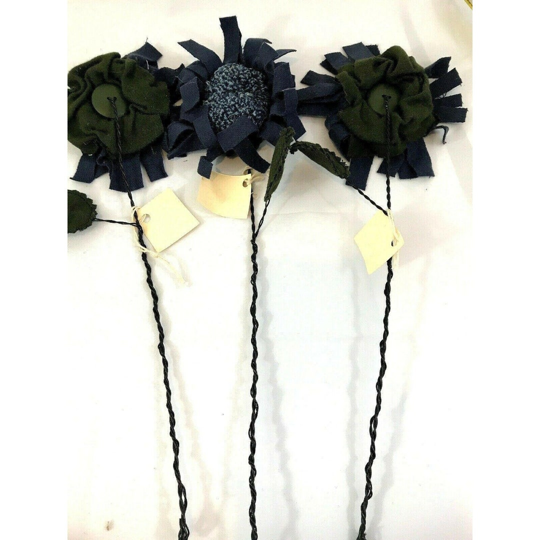 Handmade Wool Blue Green Flowers Wire Stems - Etsy UK