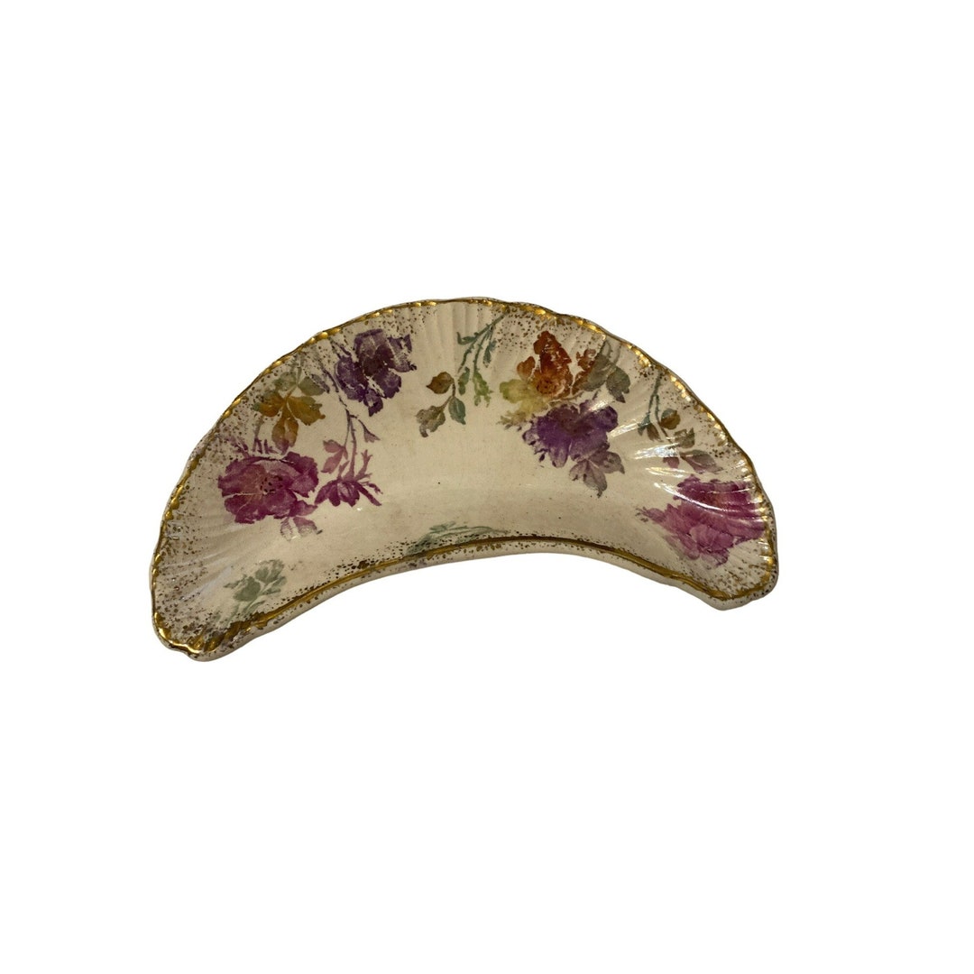 Vintage Crescent Shaped Plate Germany Floral Print - Etsy