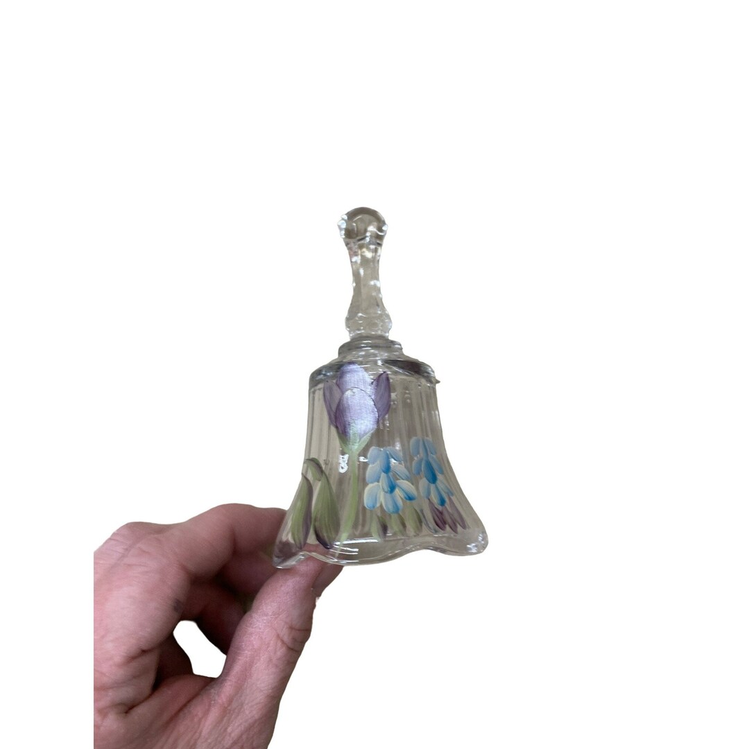 Vintage Hand Painted Glass Hand Bell Floral - Etsy