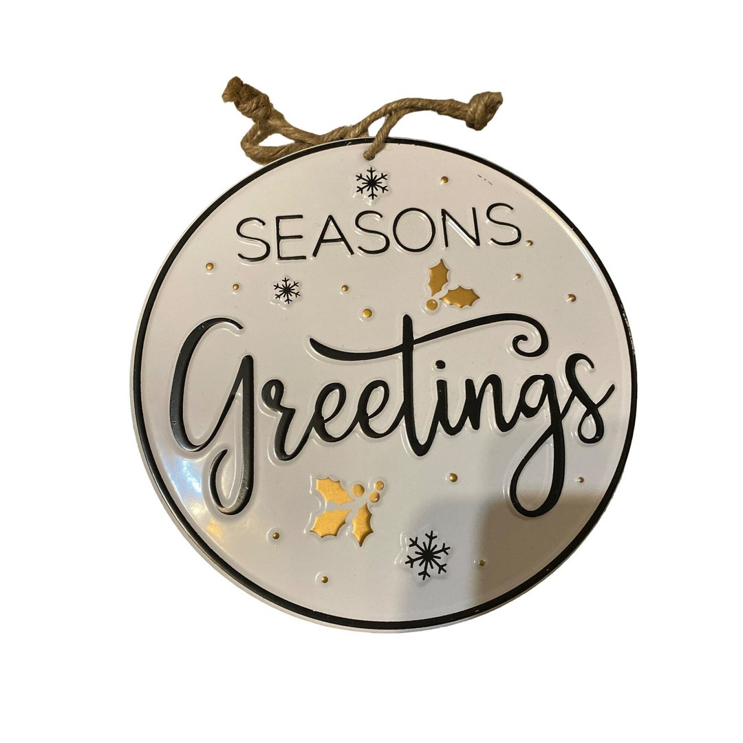 Seasons Greetings Metal Circle Sign Christmas Decor Craft Wreath ...
