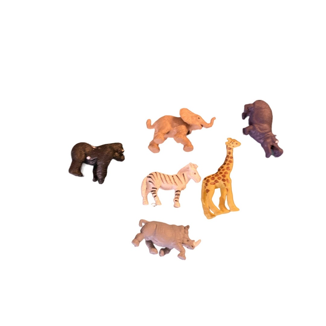 Set of 6 Miniature Zoo Animal Play Set Rubber - Etsy