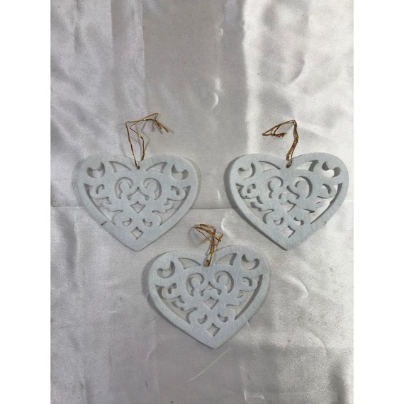 Lot of 3 felt scroll heart ornaments hanging decor white NWT | Etsy