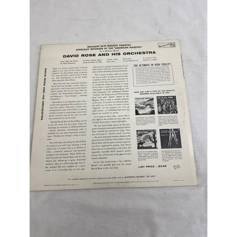 Vintage in a Mellow Mood David Rose Vinyl Record - Etsy