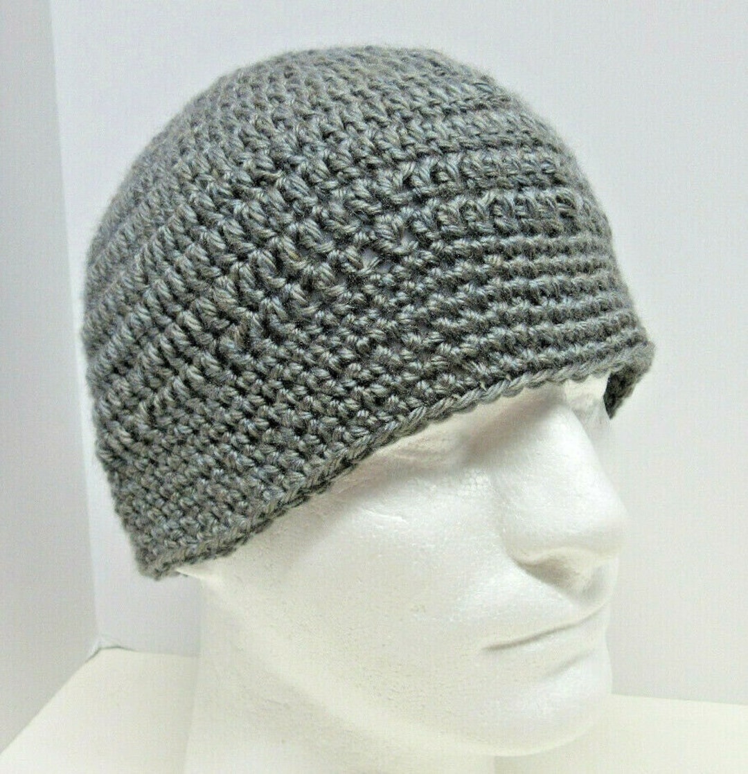 Dark Gray Skull Cap Men Kufi Watchman Hat Handmade Crochet Knit Skater ...