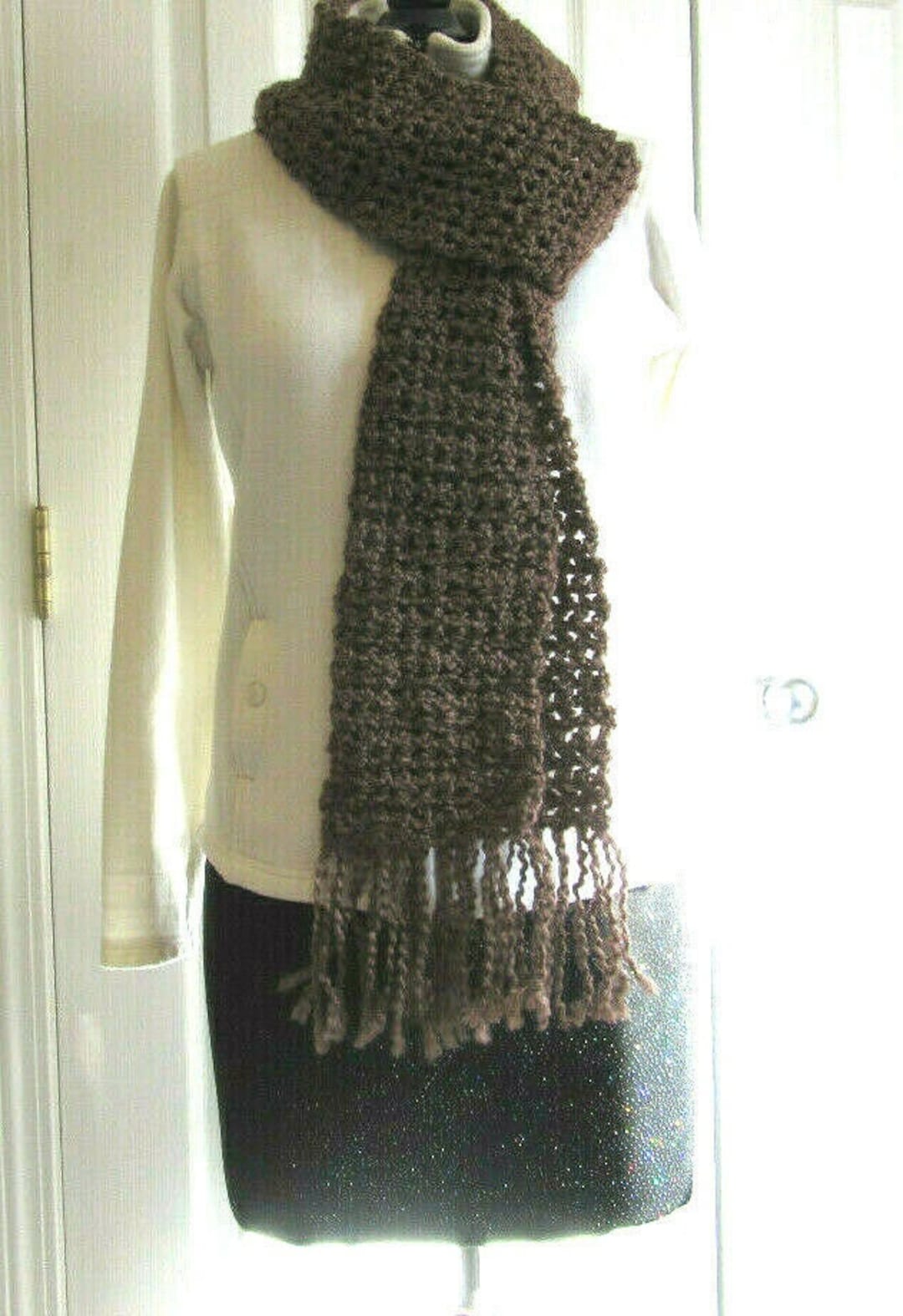 Dark Brown Scarf 104x5 Inch Extra Long Handmade Crochet Knit - Etsy