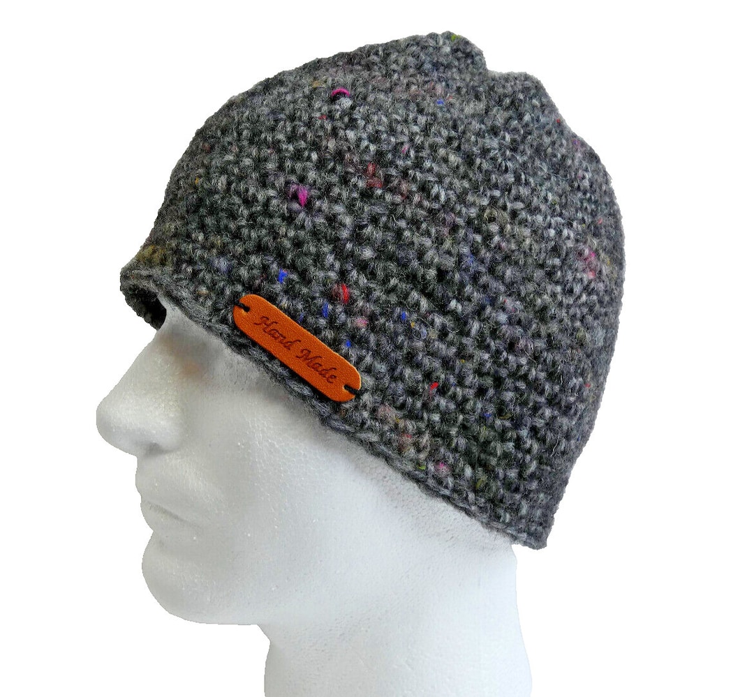Gray Baby Alpaca Beanie Wool Cap Men Women Hat Handmade Crochet Hand ...