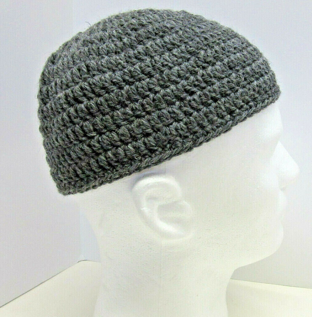 Dark Gray Skull Cap Mens Kufi Watchman Hat Handmade Crochet Hand Knit ...