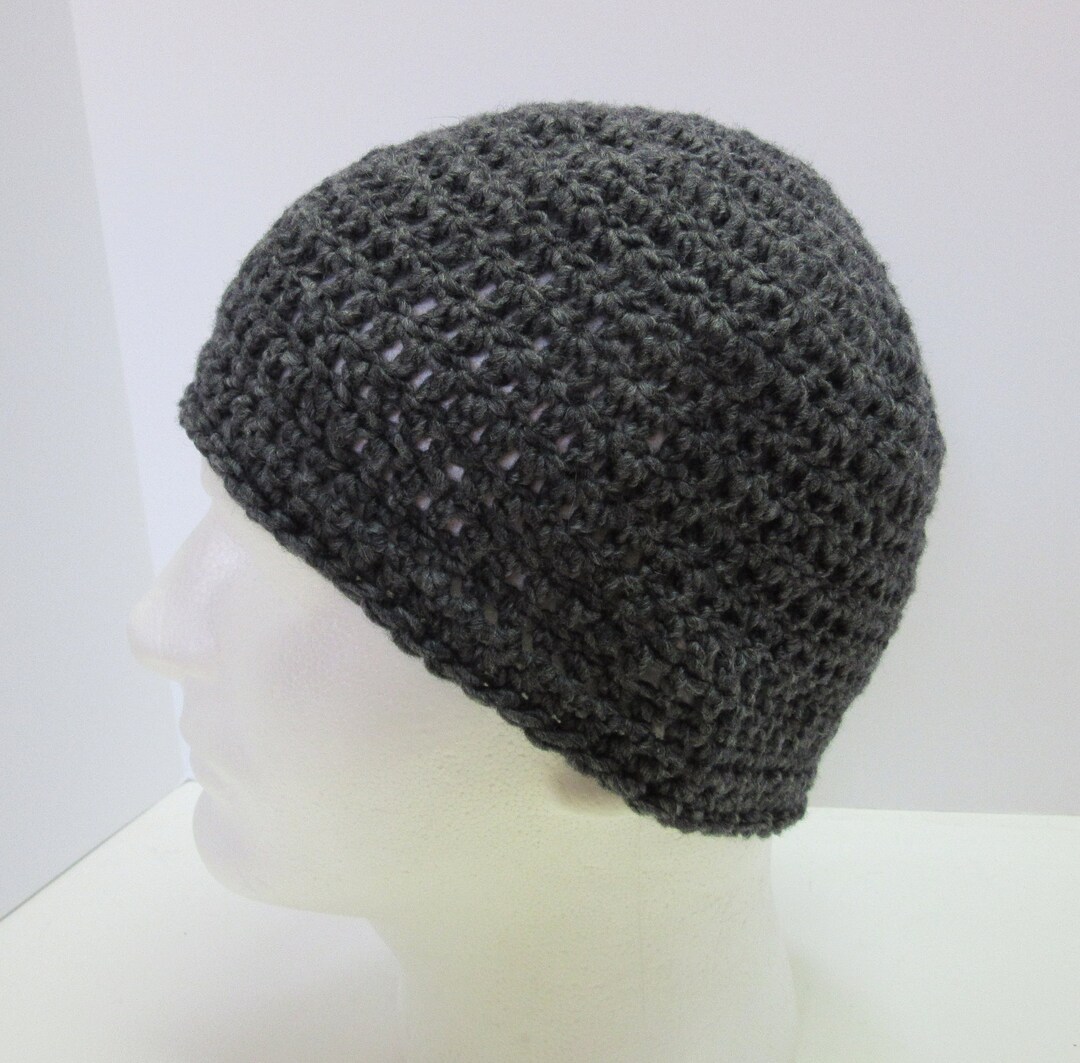 Gray Wool Skull Cap Handmade Hand Crochet Knit Beanie Men Women ...