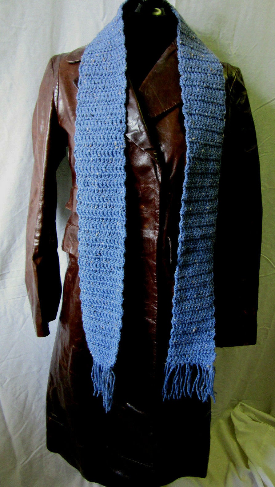 Blue Wool Scarf 74x4 Long Narrow Light Soft Handmade Crochet Hand Knit ...