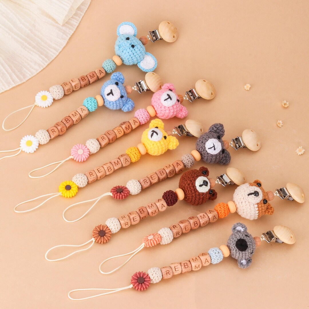 Personalized Crochet Animal Dummy Clip Cute Baby Pacifier Holder ...
