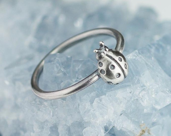 Ladybug Stacking Ring, Sterling Silver Stackable Ring, Good Luck Lady ...